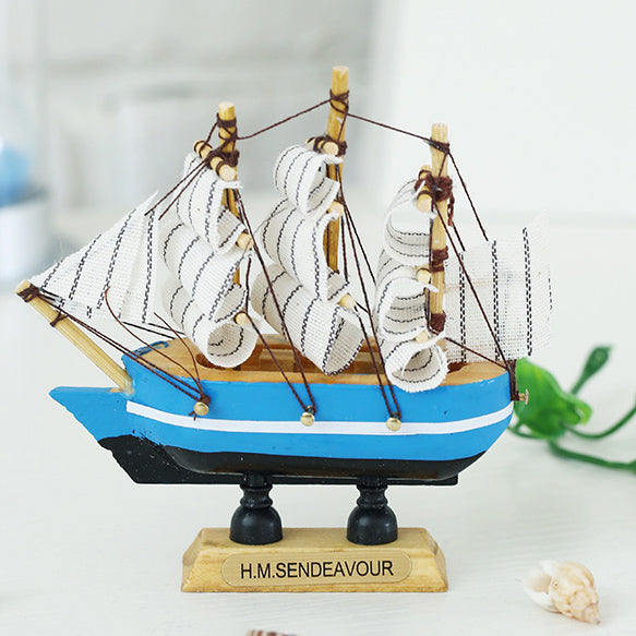 2Pcs Wooden Sailing Ship Model Handmade Wood Crafts Nautical Decor for ...