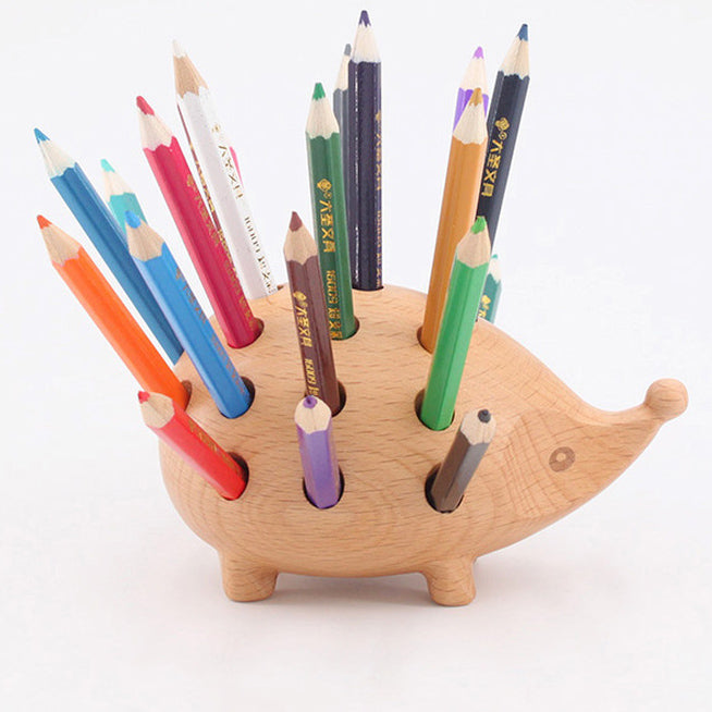 Creative Wooden Hedgehog Pen Holder Animal Figure Wooden Pencil ...